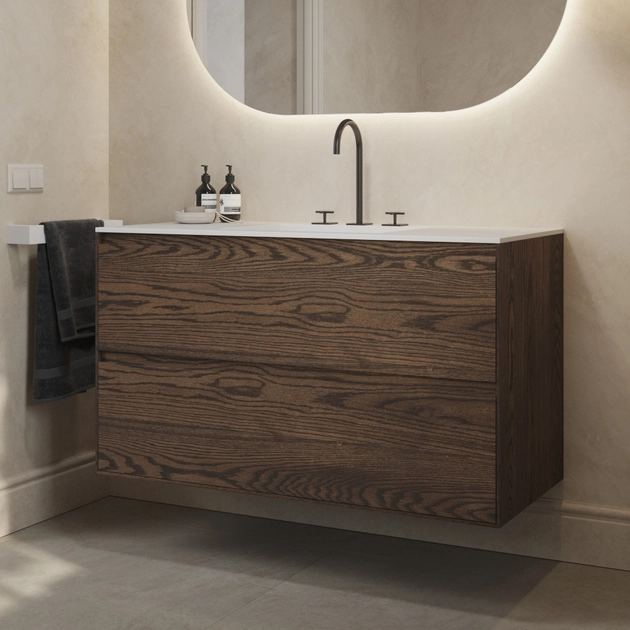 SOLID WOOD | MODULO WOOD WALL MOUNTED SOLID OAK VANITY CABINET - DARK ...