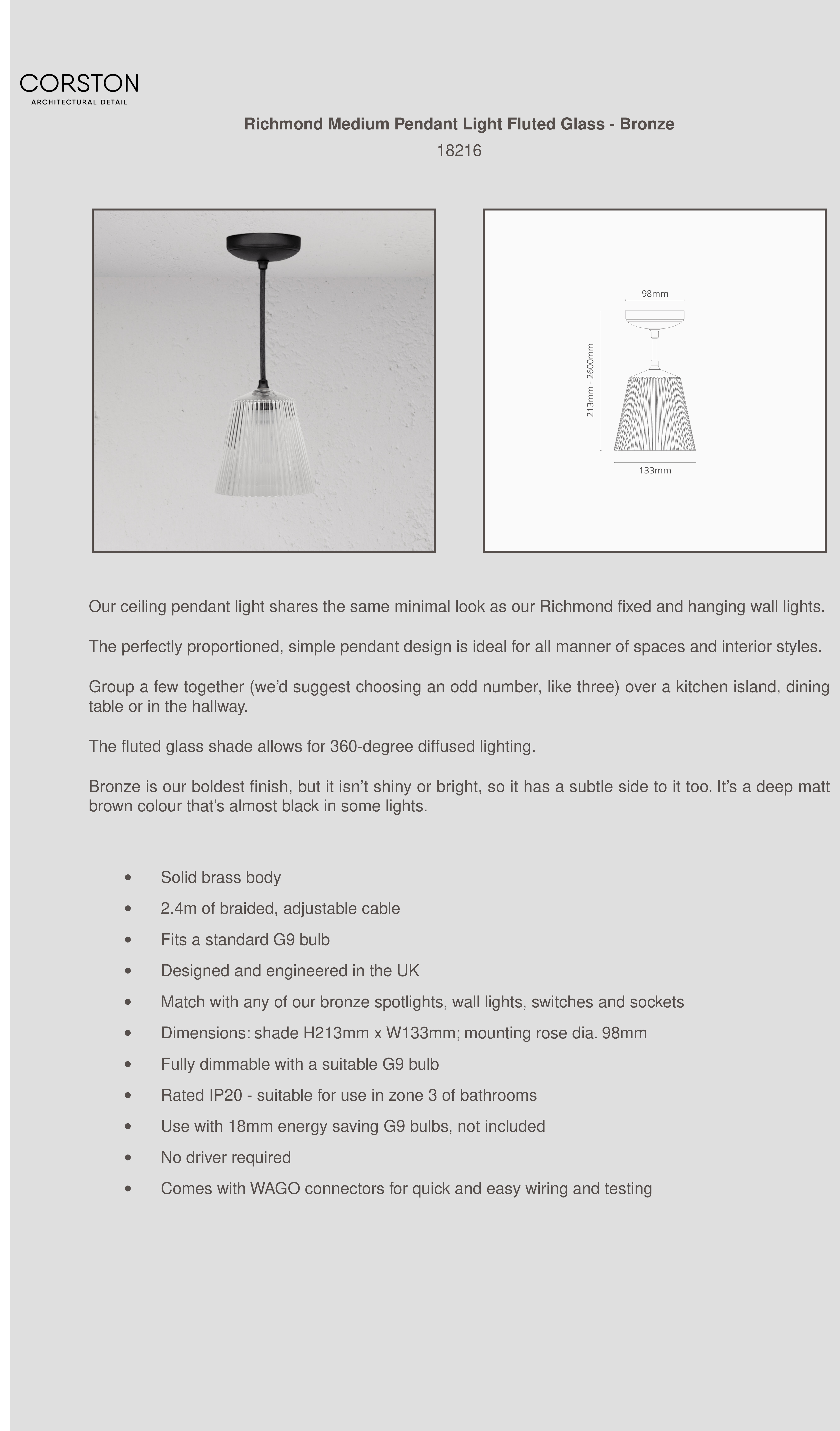 RICHMOND MEDIUM PENDANT LIGHT FLUTED GLASS – a fine Suspended lights by ...