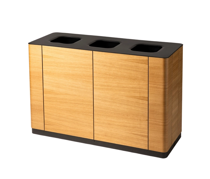 FAMOLAS – WASTE SORTING BIN (TRIPLE) – OAK / BLACK STEEL - Waste ...