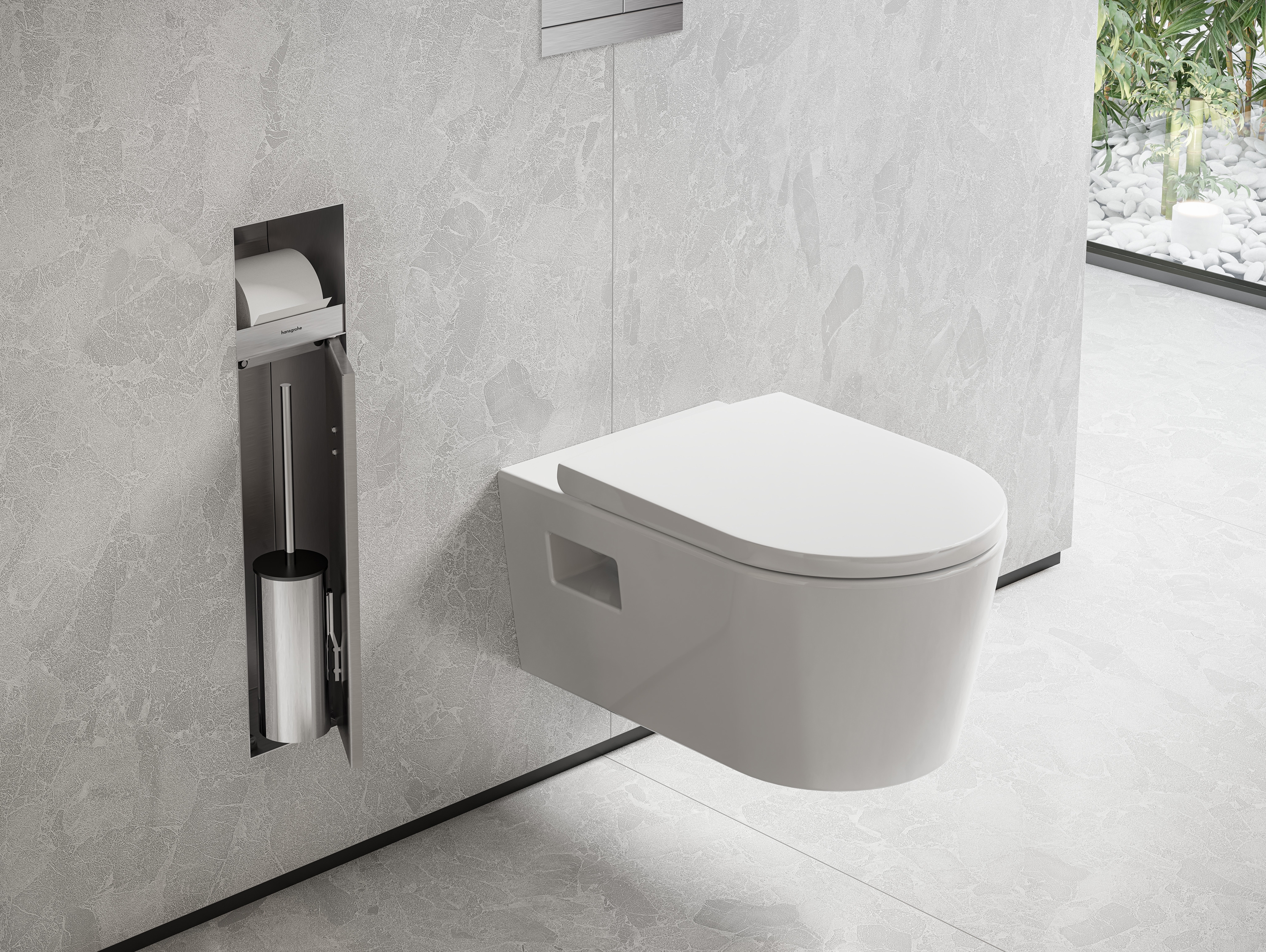 HANSGROHE XTRASTORIS ROCK RECESSED TOILET BRUSH HOLDER WITH TOILET ...