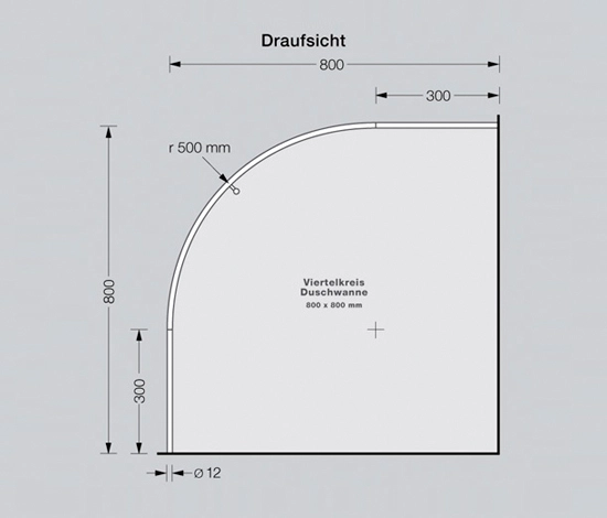 SHOWER CURTAIN RAIL QUARTER CIRCLE 80×80, 50 CM RADIUS, SCREWED ...