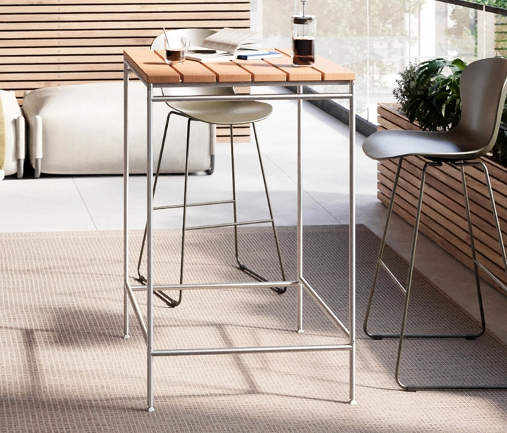 STAINLESS STEEL & TEAK BAR TABLE - Standing tables from PHOS Design ...