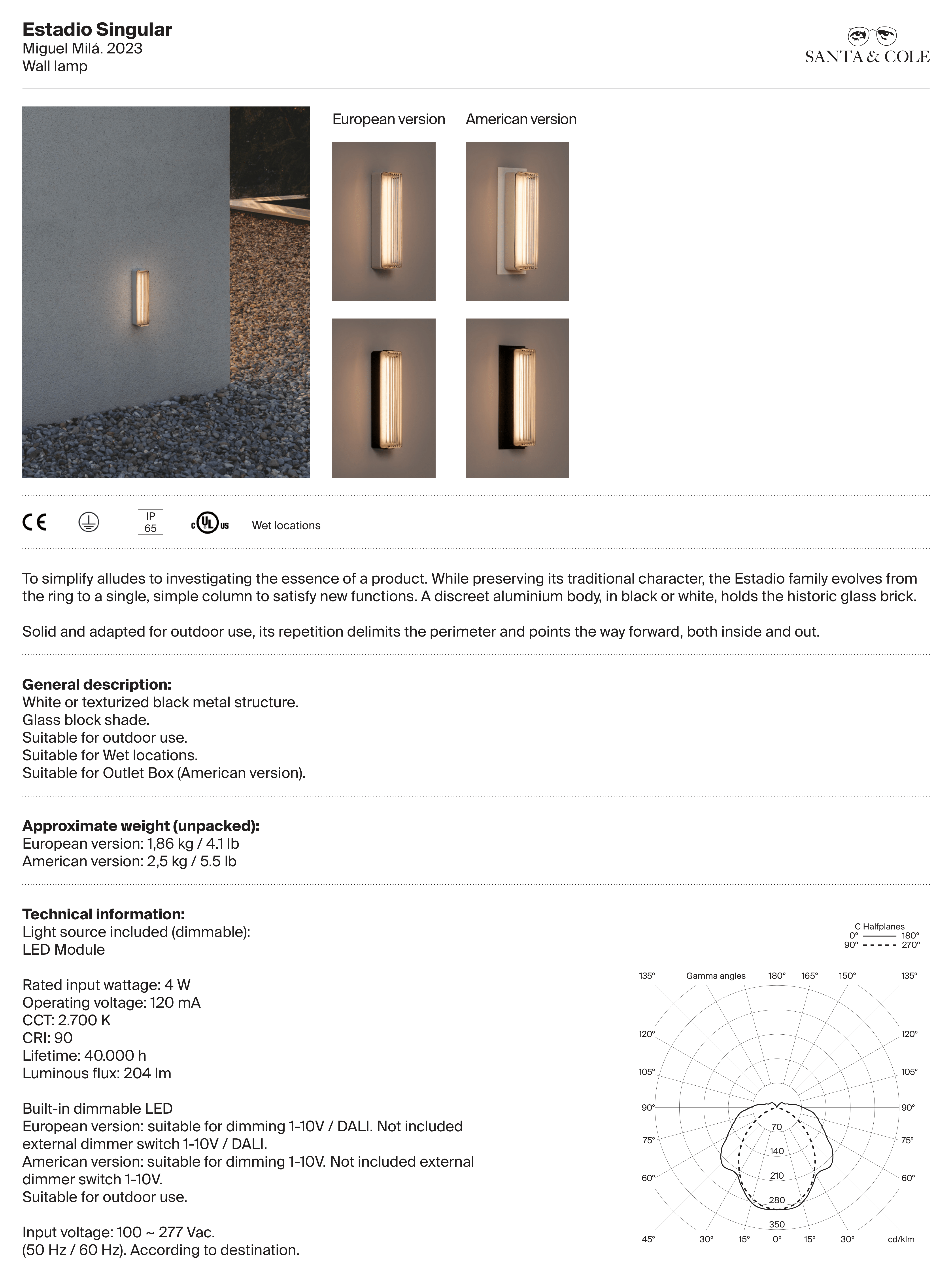 ESTADIO SINGULAR | WALL LAMP - Wall lights from Santa & Cole | Architonic