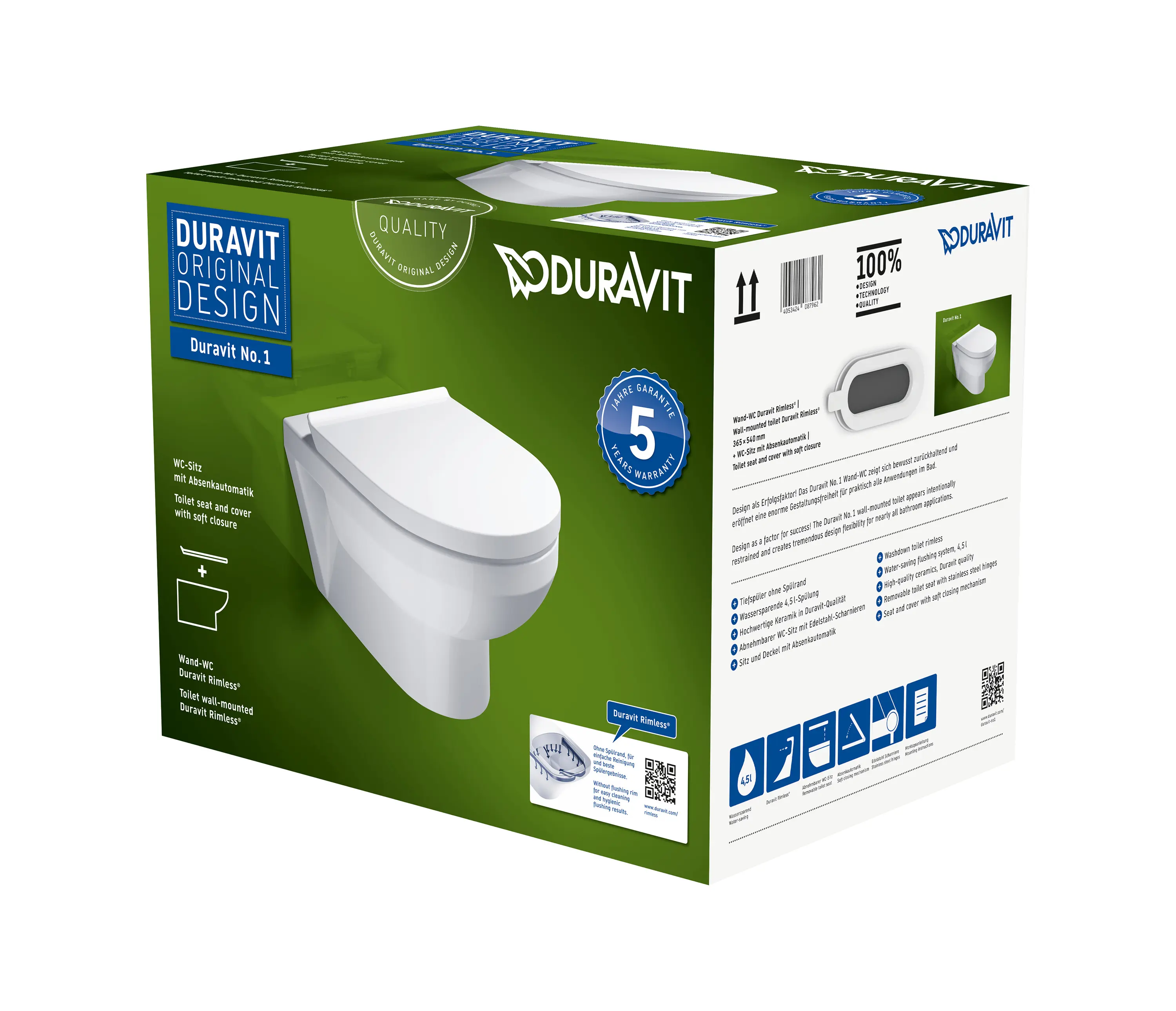 DURAVIT NO.1 TOILET SET WALL MOUNTED COMPACT DURAVIT RIMLESS® - WC from ...