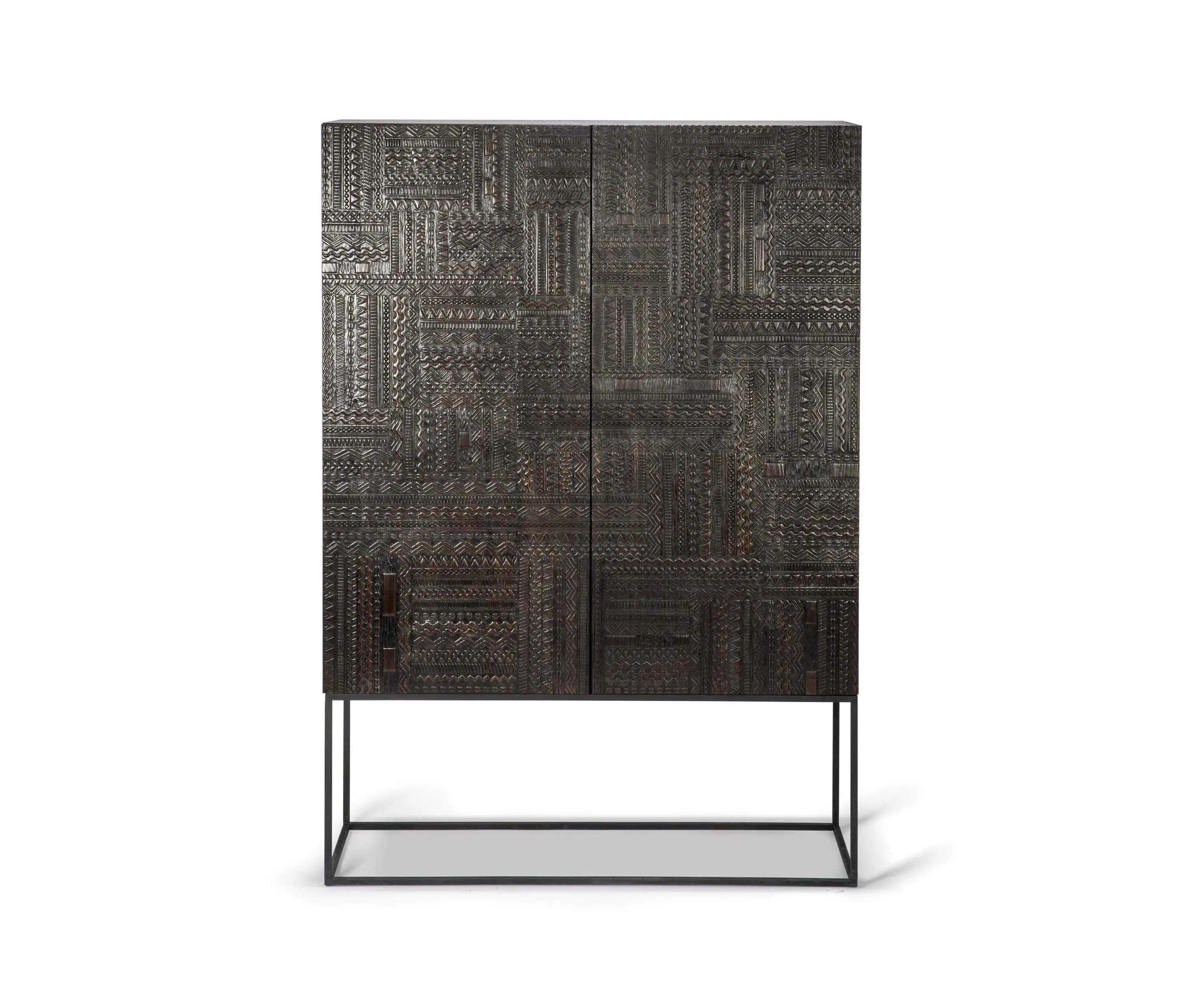 TABWA | TEAK BLACK STORAGE CUPBOARD - 2 DOORS - 2 INSIDE DRAWERS ...
