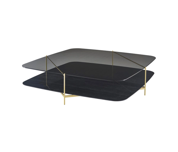 CLYDE | LOW TABLE - BRASS-EFFECT STEEL STRUCTURE UPPER TOP IN GREY ...