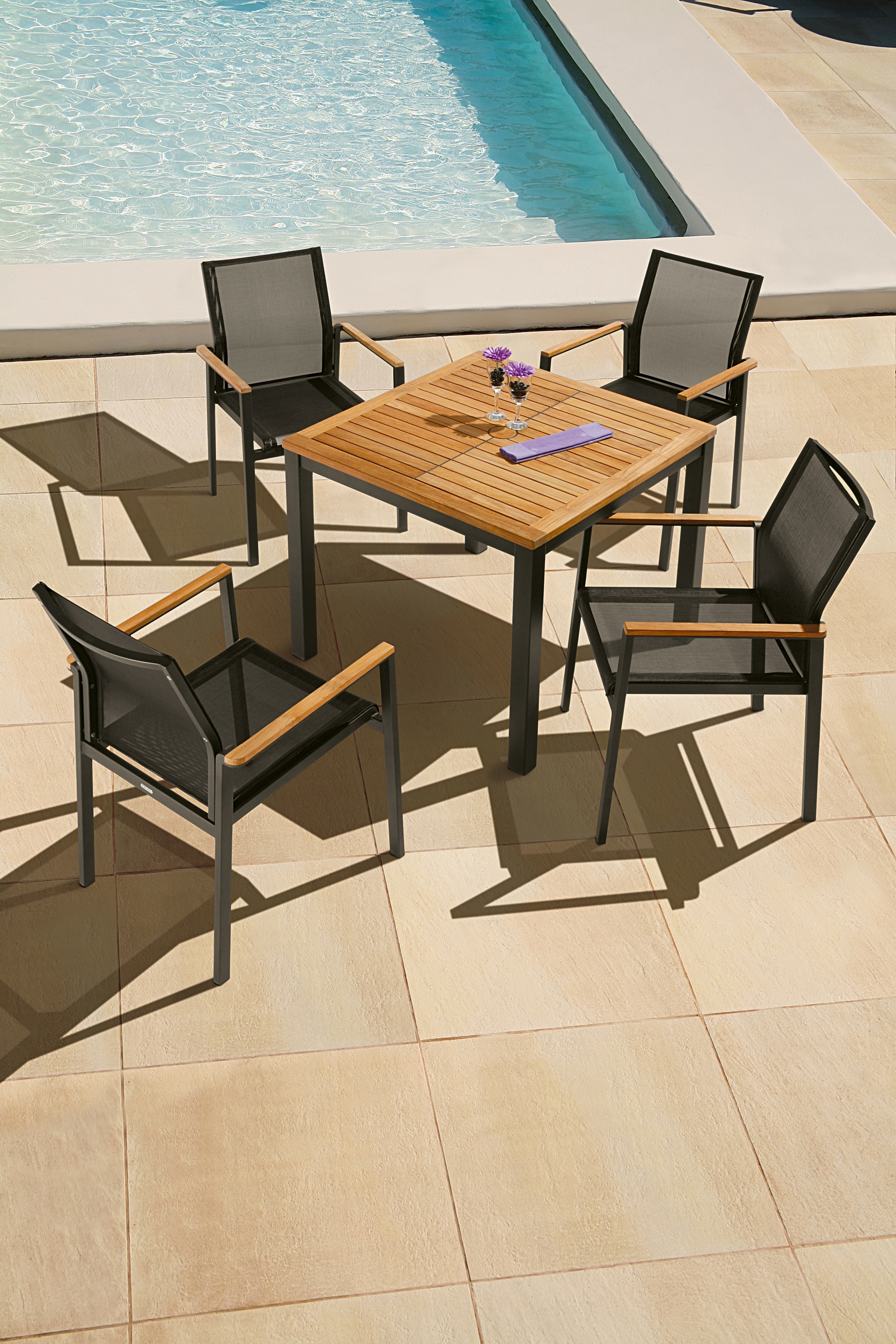 AURA ADJUSTABLE HEIGHT TABLE 140 RECTANGULAR (TEAK TOP AND GRAPHITE FRAME) - Dining tables from ...