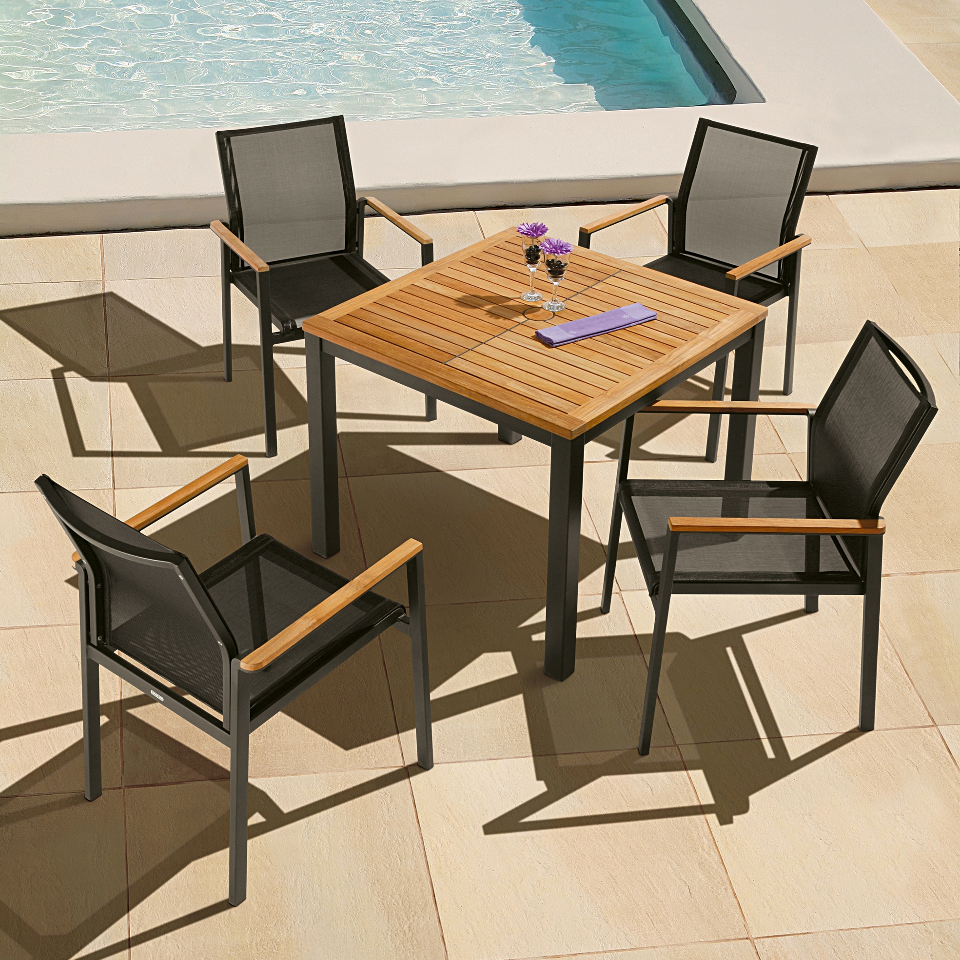 AURA EXTENDING TABLE 230 RECTANGULAR (TEAK TOP AND GRAPHITE FRAME) - Dining tables from Barlow ...