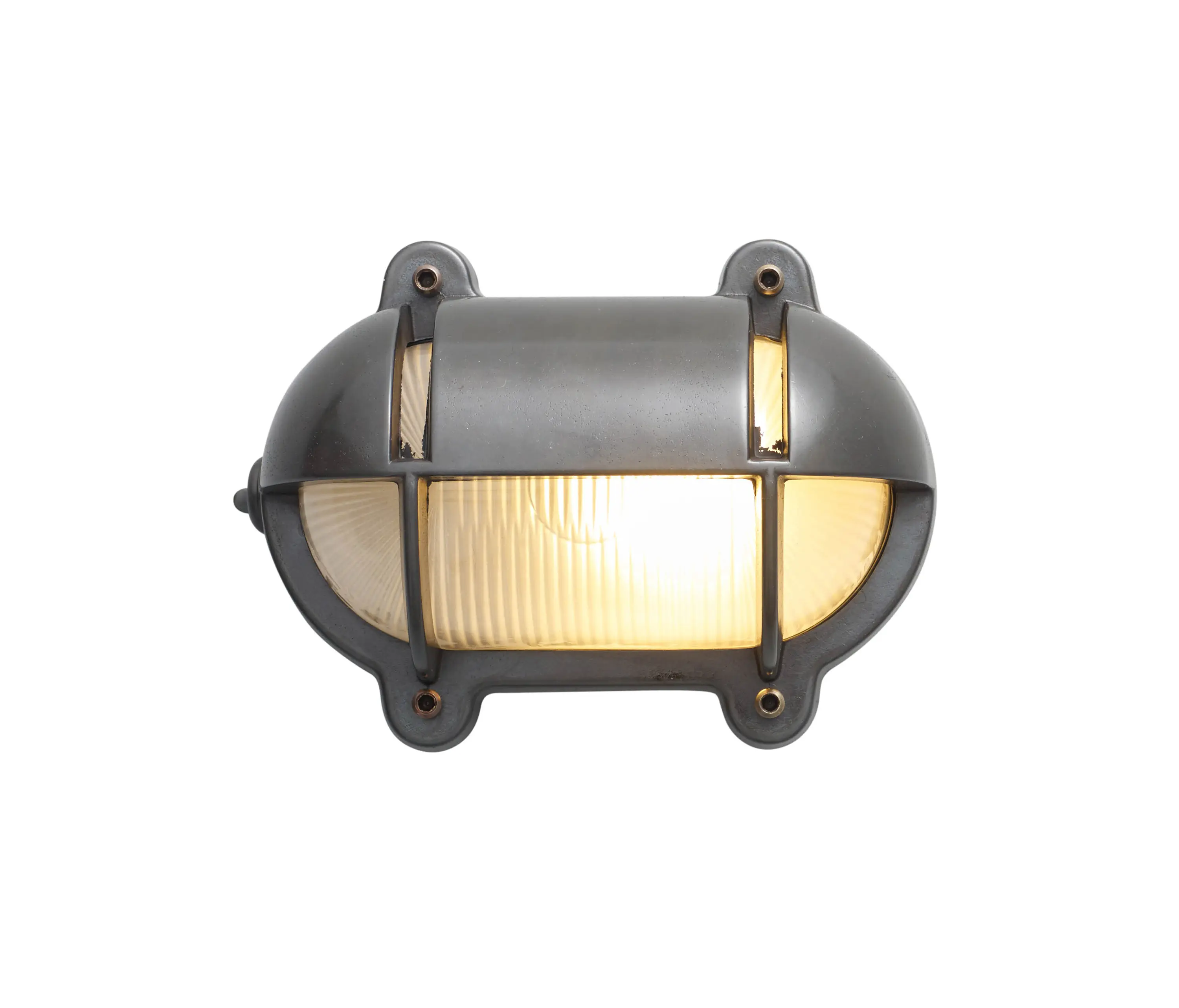 OVAL BRASS BULKHEAD WITH EYELID SHIELD, SMALL, WEATHER BRASS - Wall ...