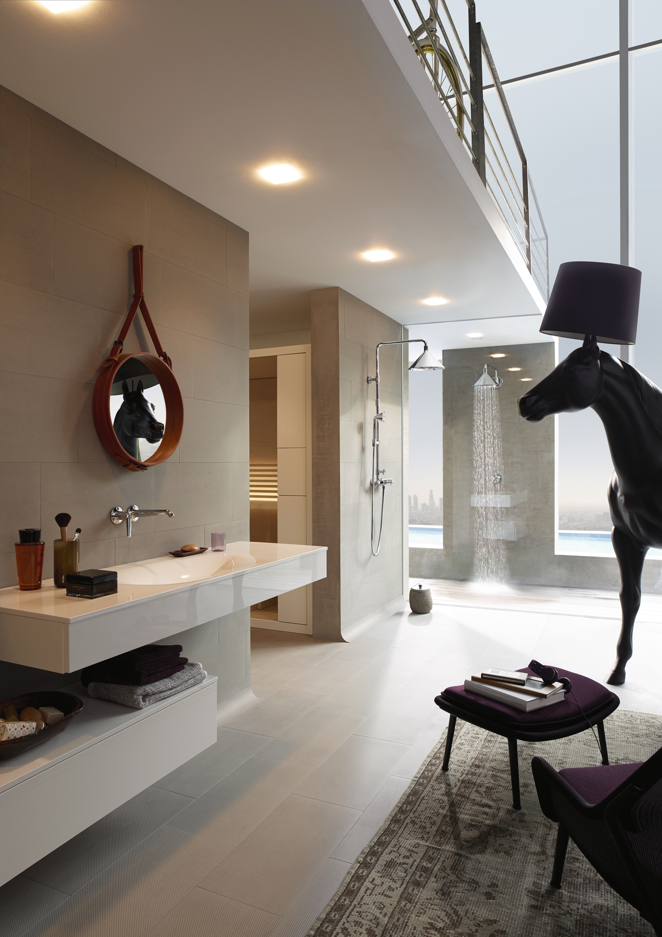 AXOR SHOWERPIPE WITH THERMOSTATIC MIXER AND 2JET OVERHEAD SHOWER ...