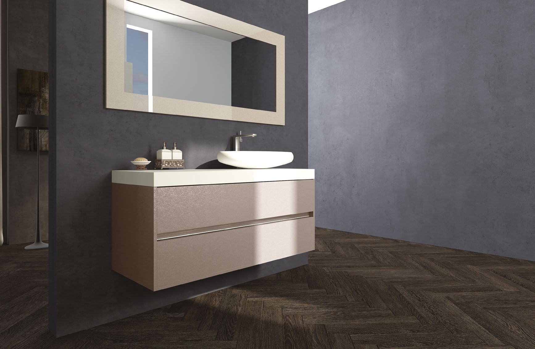 VANITY 700 DOUBLE DRAWER VANITY UNIT HANDLELESS ...