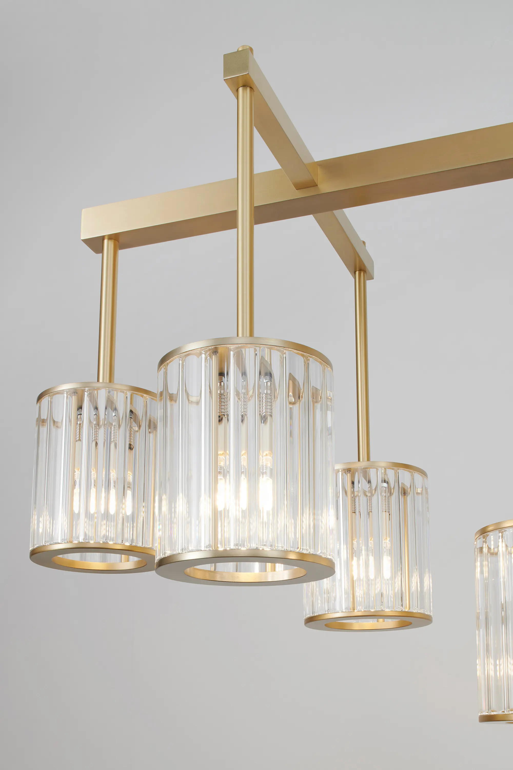 FLUTE BEAM CHANDELIER 13-ARM BRUSHED BRASS CLEAR GLASS - Chandeliers ...