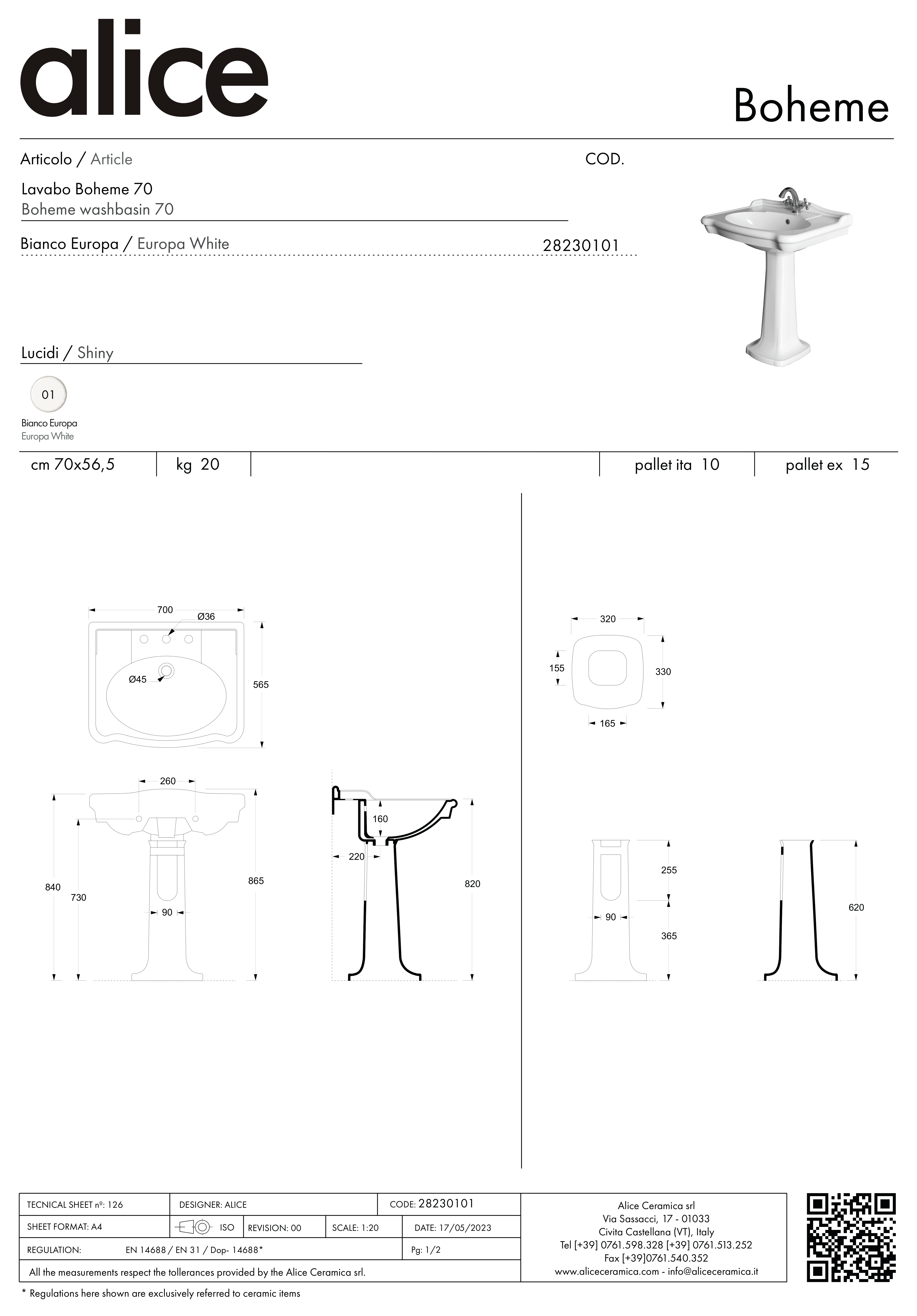 BOHEME WASHBASIN CONSOLLE 70 - Wash basins from Alice Ceramica | Architonic