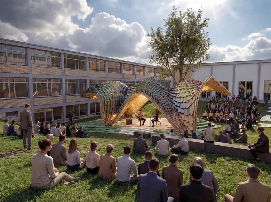 A reversible cultural pavilion activates public space in Frankfurt 2026 ...