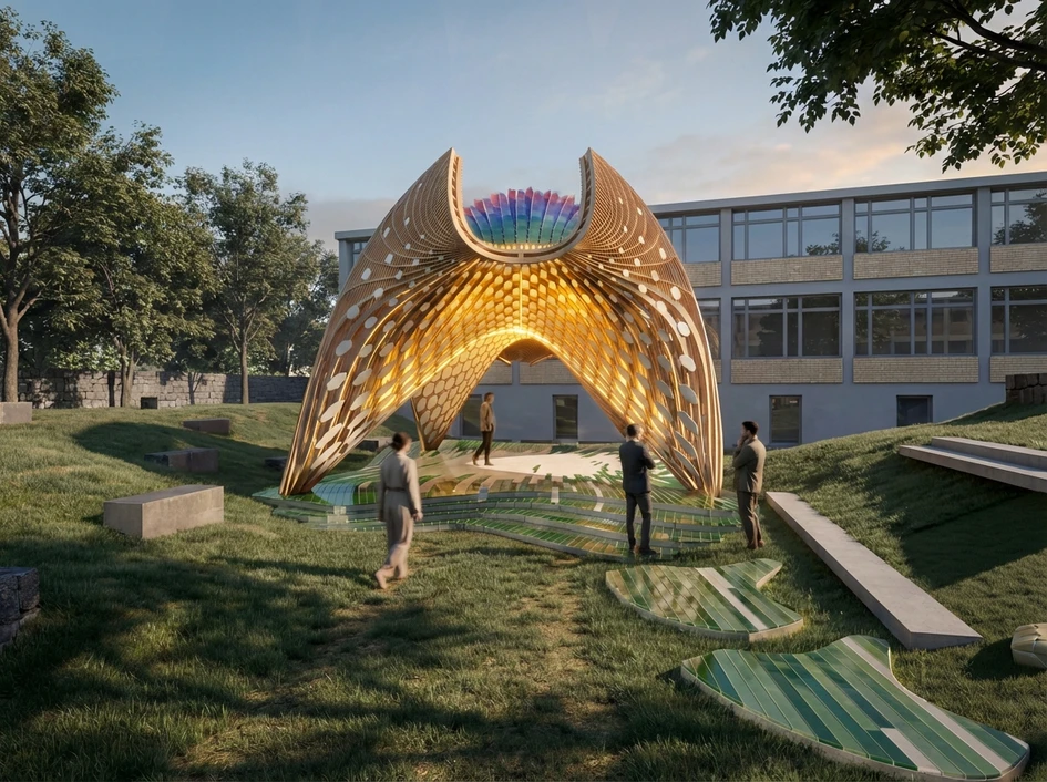 A reversible cultural pavilion activates public space in Frankfurt 2026 ...